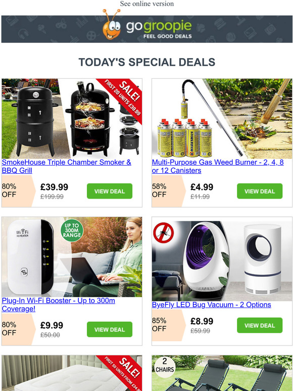 Go Groopie: Triple BBQ Grill 39.99 | Gas Weed Burner 4.99 | ByeFly Bug ...