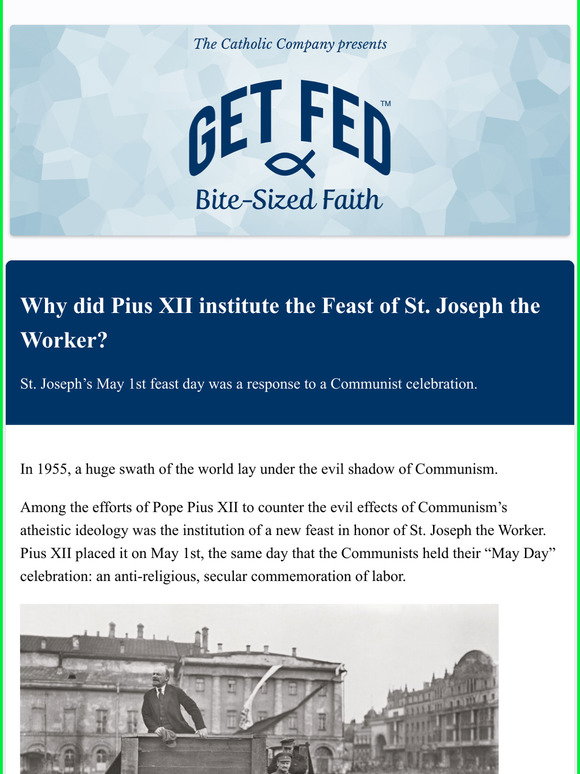 Trinity Road: Why did Pius XII institute the Feast of St. Joseph the ...
