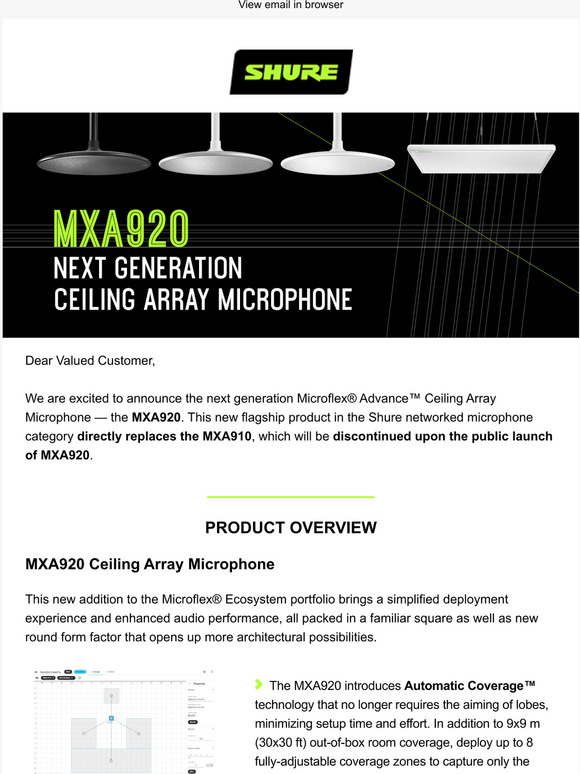 Shure: Channel Bulletin - Introducing the MXA920 Ceiling Array ...