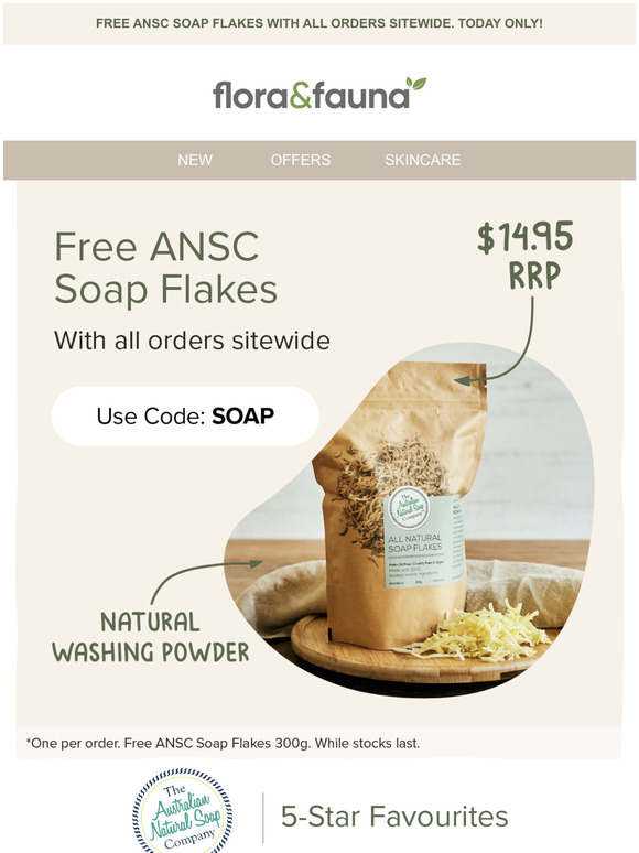 Flora and Fauna: FREE ANSC Soap Flakes | Today Only! | Milled