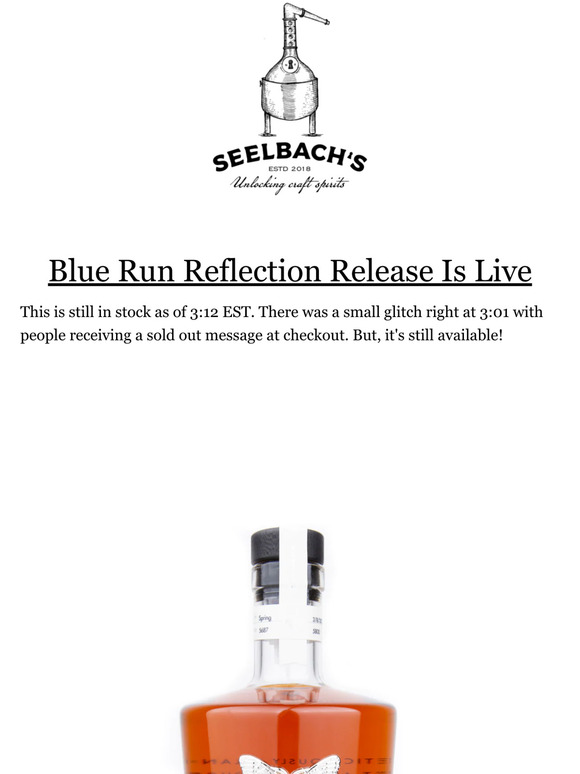 Seelbachs: *Fixed* Blue Run Reflection I Bourbon Is Live | Milled