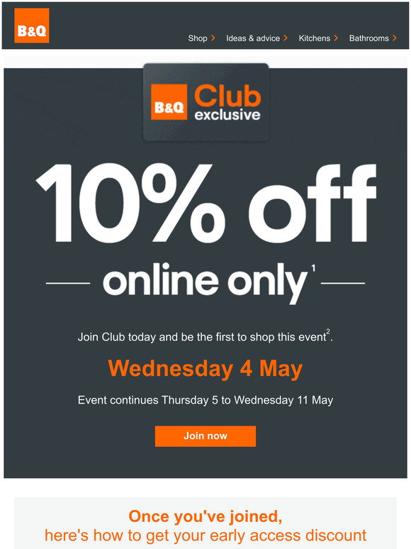 B&Q: Club exclusive early access | 10% off online starts now | Milled