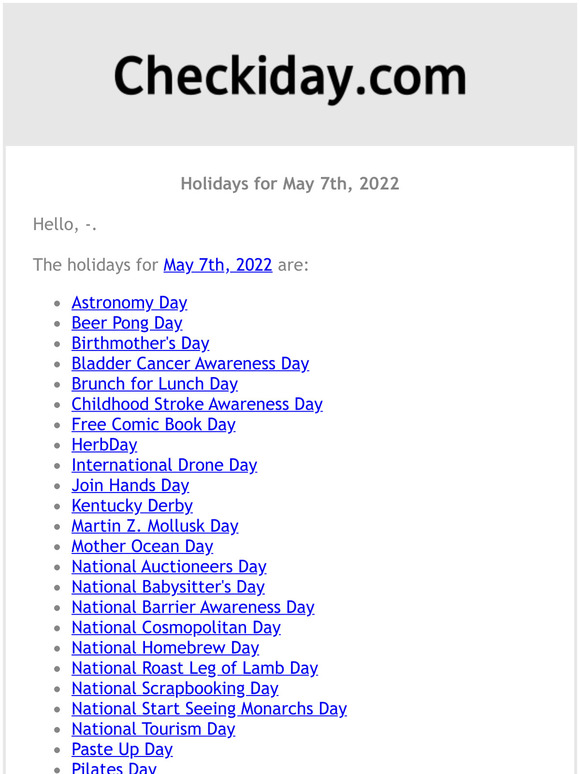 Checkiday: Holidays for May 7th, 2022! | Milled
