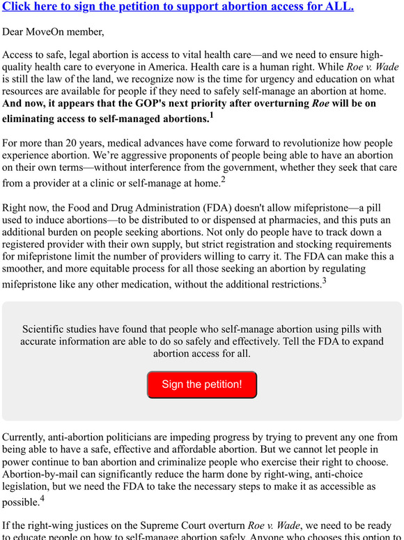 MoveOn: SIGN: Protect legal, safe, and accessible abortion for all | Milled