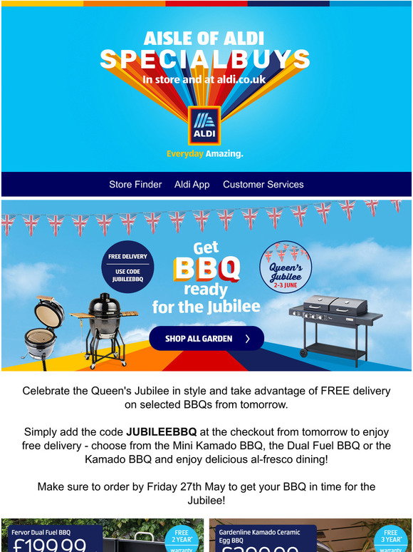 Aldi: Get BBQ ready for the Jubilee with FREE delivery on selected BBQs ...