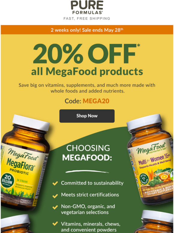 PureFormulas: 2 weeks only! Save 20% on all MegaFood products | Milled