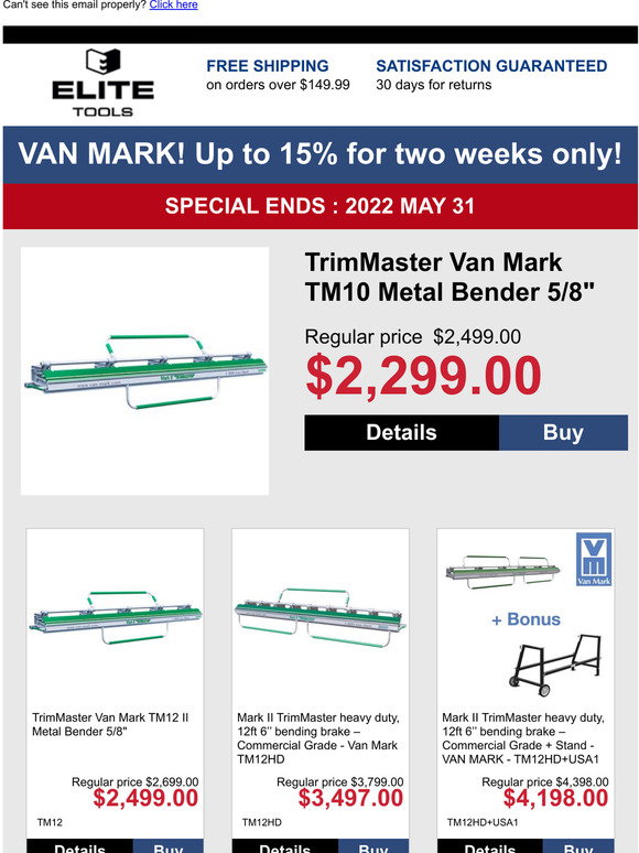 Elite Tools: VAN MARK bending brakes! Up to 15% OFF Limited Quantities ...