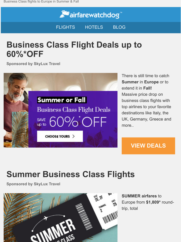 Airfarewatchdog: Best Summer & Fall business class flight deals in one ...