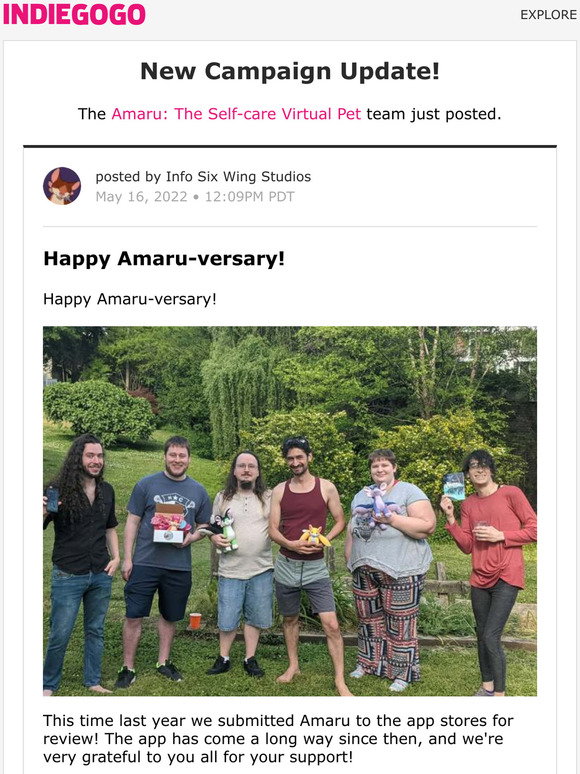 Indiegogo: Update #34 from Amaru: The Self-care Virtual Pet | Milled