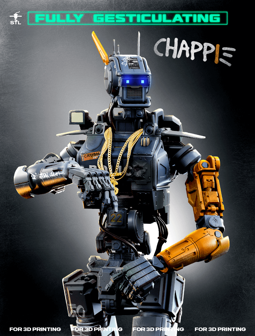 Gambody: Fully articulated Chappie for 3D printing is here to join your Gang! | Milled