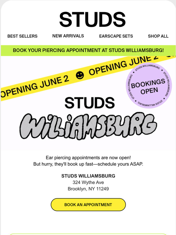 Studs: Hey Studs, Williamsburg appointments are OPEN | Milled