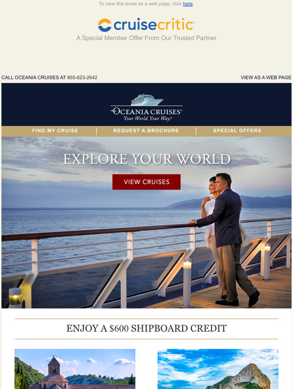 Cruise Critic: Enjoy $600 Shipboard Credit: Choose Your Cruise | Milled