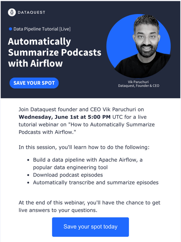 Dataquest: Learn how to automatically summarize podcasts with Airflow | Milled