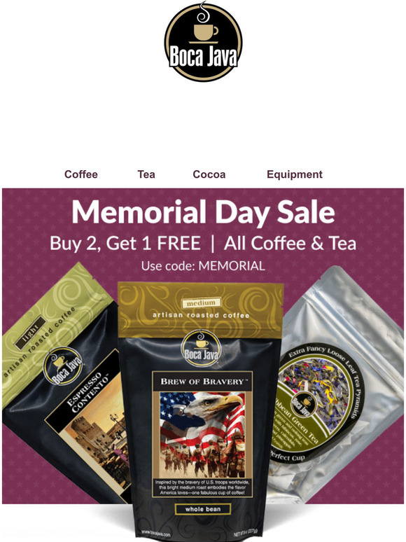 Boca Java: Memorial Day Coffee Sale Sale: Buy 2 Get 1 Free | Milled