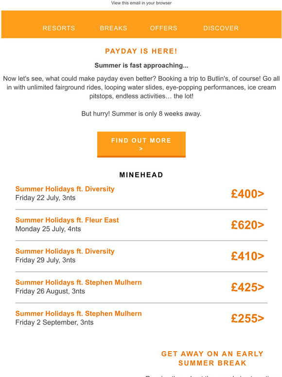 Butlins: It's payday! Summer Holiday breaks from only 320 | Milled