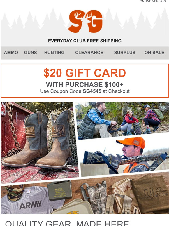 Sportsman's Guide: Spend $100 or More and Get a $20 Gift Card | Milled