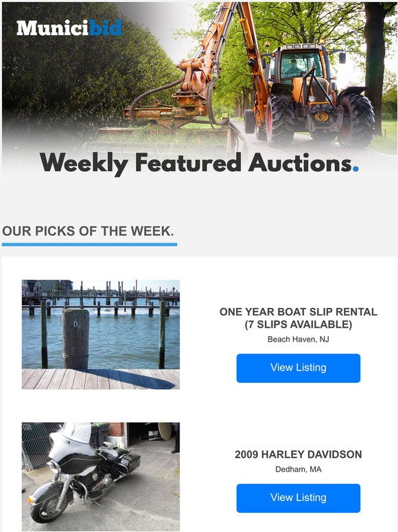 Municibid: Featured Auctions: Boat Slips, Motorcycle, School Bus | Milled