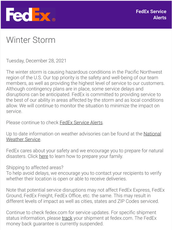 FedEx: Service Alert | Milled