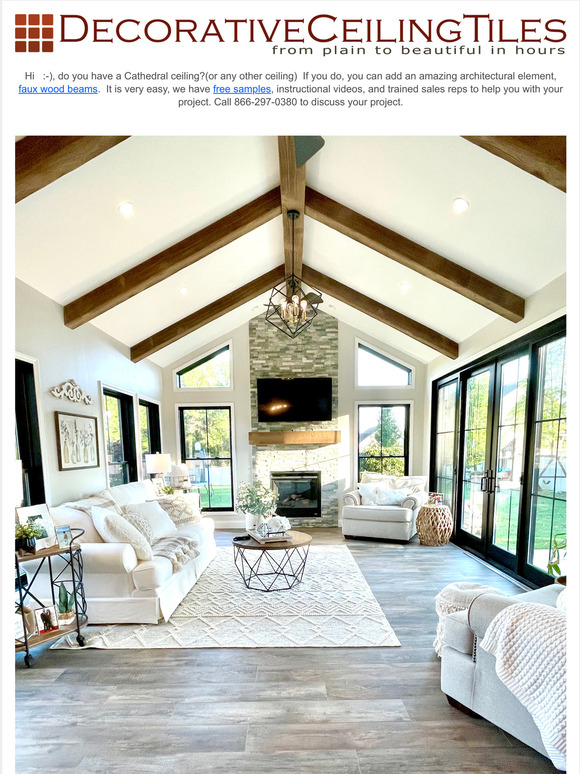 Decorative Ceiling Tiles: Faux Wood Beams for your Cathedral Ceiling ...
