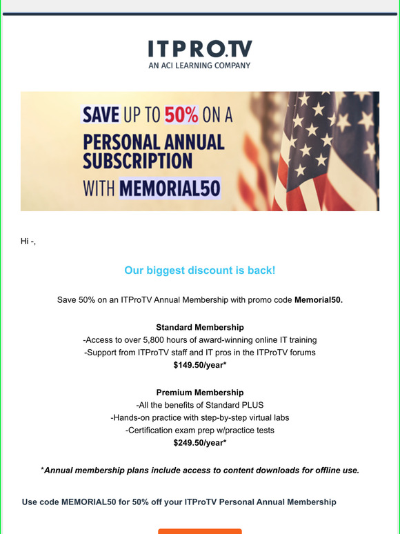 ITProTV: Our biggest discount for Free Members is back! | Milled