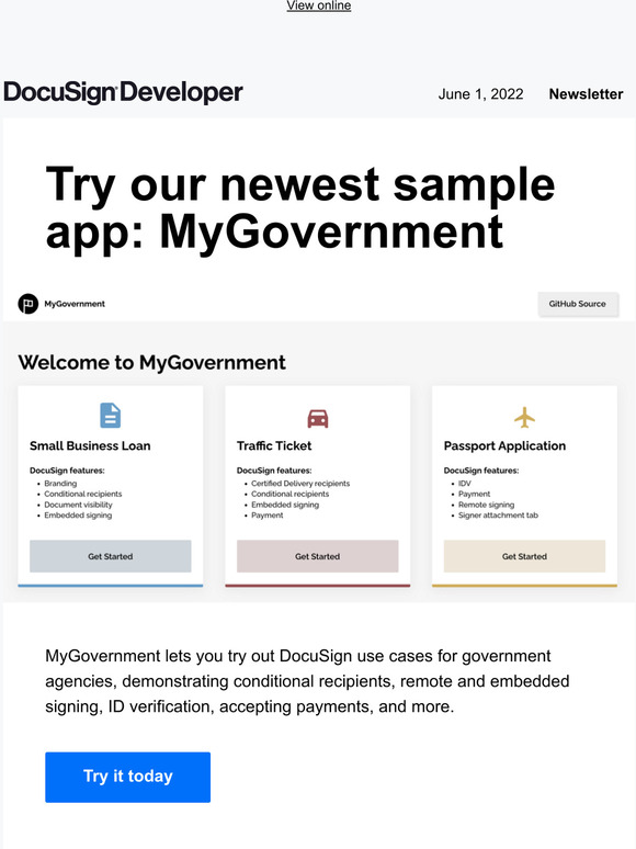DocuSign: Try our new MyGovernment sample app! | Milled