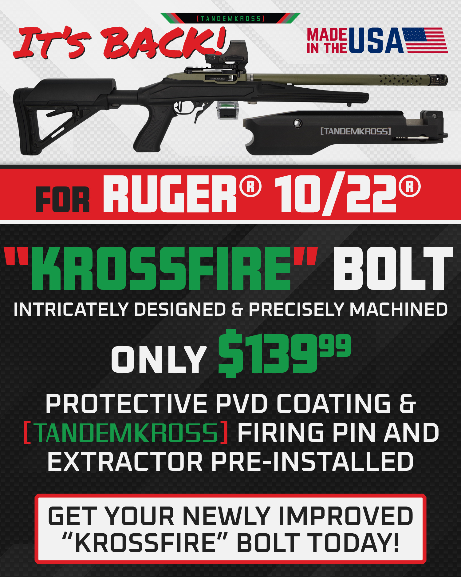 Tandemkross: Ruger 10/22 KrossFire Bolt is BACK and BETTER! | Milled