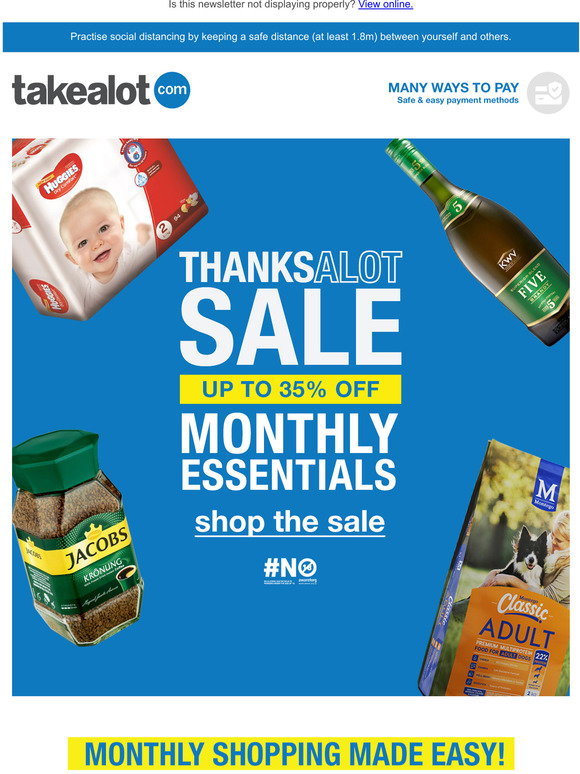 Takealot: THANKSALOT SALE Up to 35% OFF Monthly Essentials for the ...