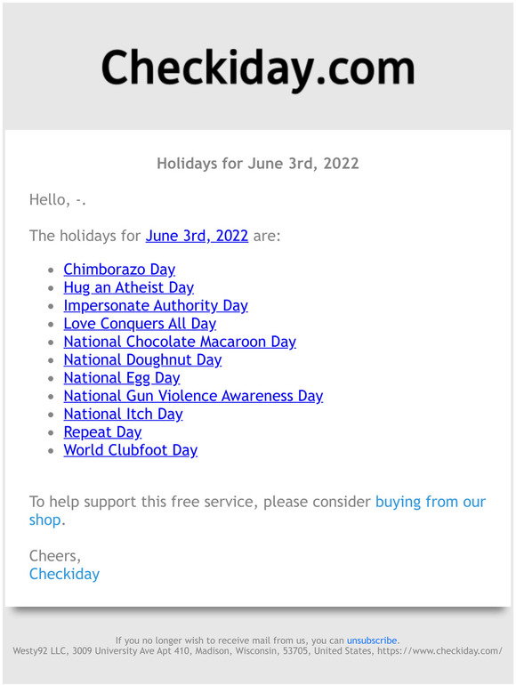 Checkiday: Holidays for June 3rd, 2022! | Milled