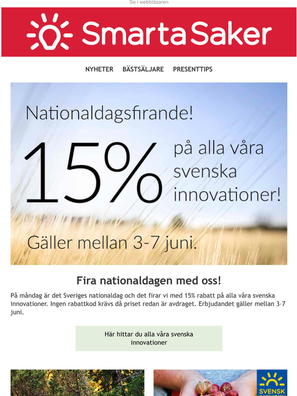 SmartaSaker: 15% pa vara svenska innovationer! | Milled