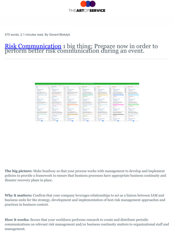 The Art of Service: Risk Communication NOW $99.99! | Milled