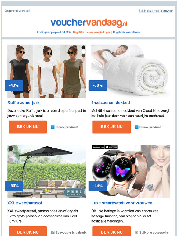 Vouchervandaag: Ruffle zomerjurk, 4-seizoenen dekbed, zweefparasol en ...