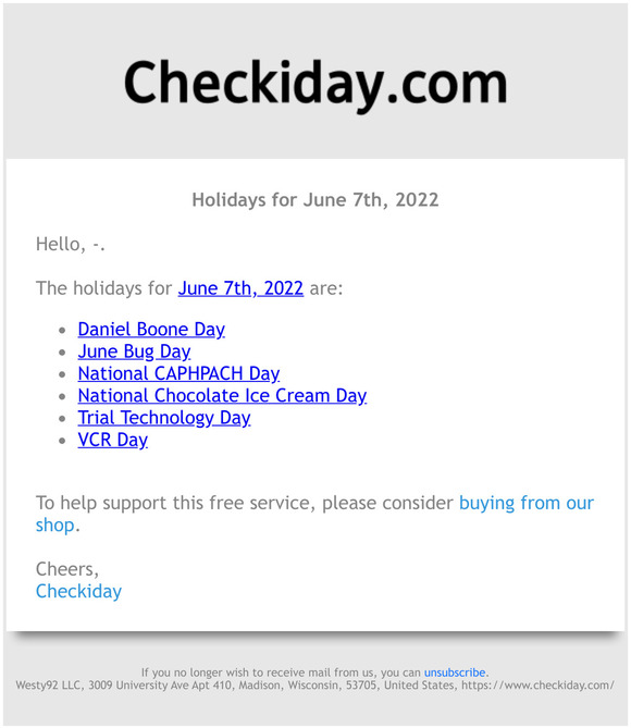 Checkiday: Holidays for June 7th, 2022! | Milled