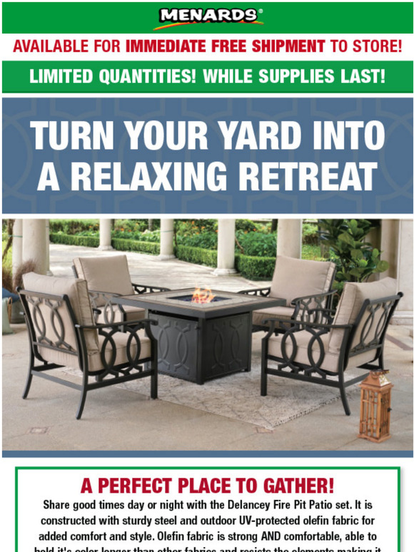 Menards: Create the Perfect Gathering Space and Save 11%*! | Milled