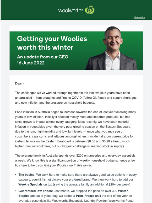 Woolworths: A message from our CEO on how to Get your Woolies worth ...