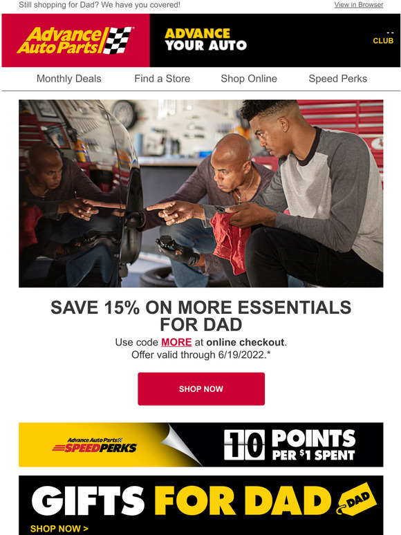 Advance Auto Parts: Take 15% Off All Dad's Favorites | Milled