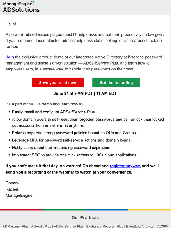 ManageEngine: [Live demo] See ADSelfService Plus in action! | Milled