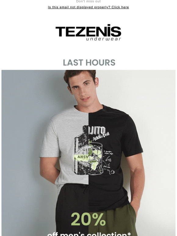 Tezenis: The 20% off men's promo is coming to an end ⏱🚀 | Milled