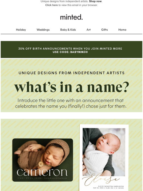 Minted: Beautiful ways to introduce baby | Milled