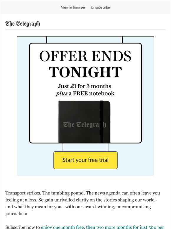 The Telegraph: Final chance! Claim your free notebook, plus 3 months ...