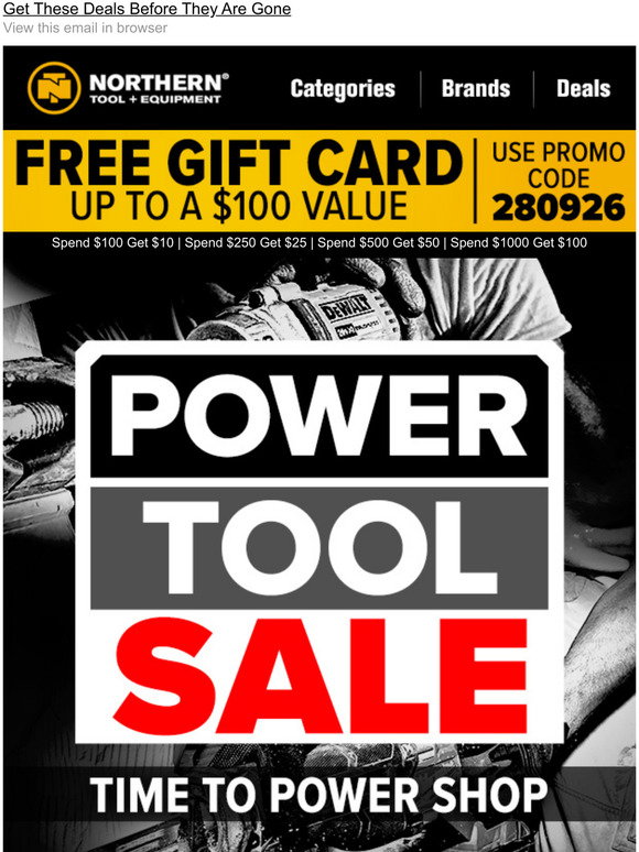 Northern Tool: Power Tool SALE + Free Gift Card Up To $100 Value! | Milled