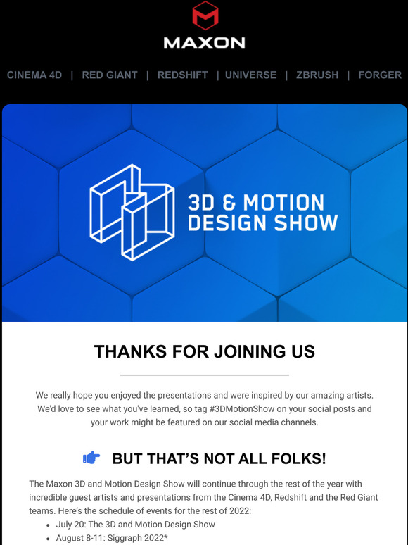 Maxon: See you at Maxon's next 3D and Motion Design Show Event! | Milled