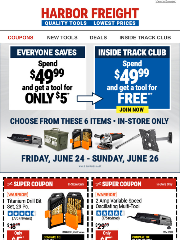 Harbor Freight: COUPONS INSIDE: Spend $49.99 Get a Tool for Only $5 ...