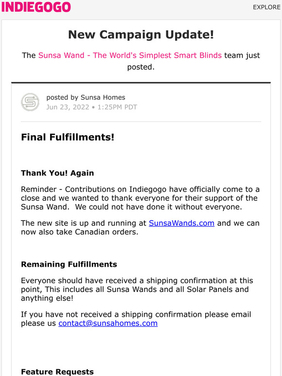 Indiegogo: 📢 Update #24 from Sunsa Wand - The World's Simplest Smart ...