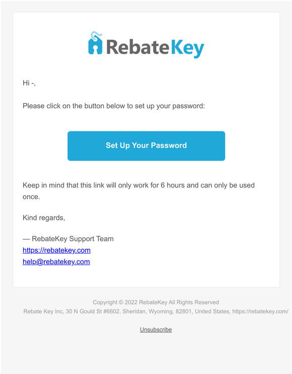 RebateKey: Set up your password | Milled