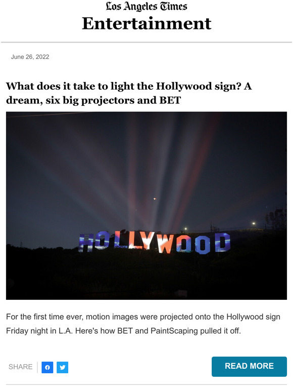 Los Angeles Times: Why the Hollywood sign was lit up for first time in ...