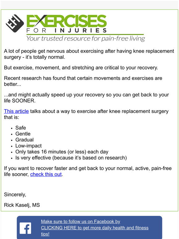 exercisesforinjuries: scared to exercise after knee replacement? | Milled