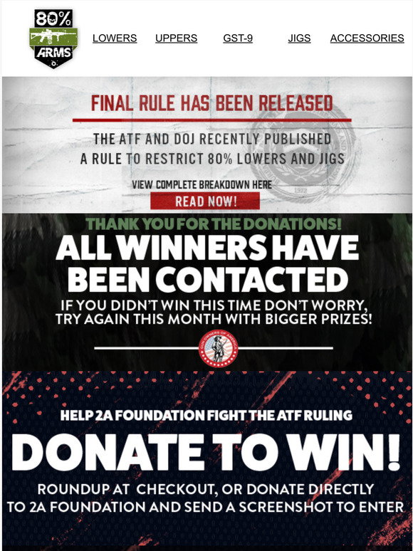 80% Arms: GIVEAWAY | Donate to win! | Milled