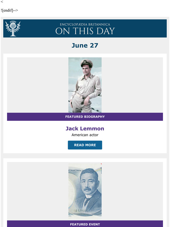 Brittanica: Yen made official monetary unit of Japan, Jack Lemmon is ...