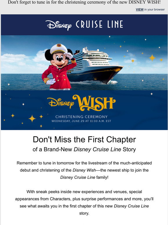 Disney Cruise Line: TOMORROW: Watch the DISNEY WISH christening 🛳 | Milled