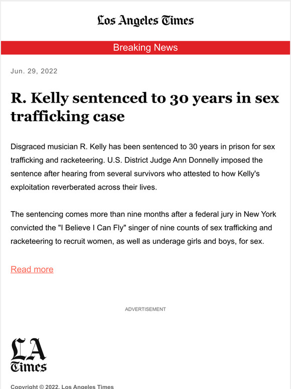 Los Angeles Times: Breaking News: R. Kelly sentenced to 30 years in sex ...